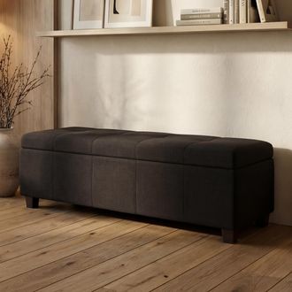 Mendler Aufbewahrungs-Truhe Kriens, Sitzbank Bank, Stoff/Textil, 45x114x45cm FSC-Zertifiziert - schwarz