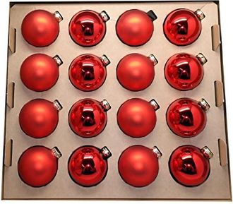 Th&uuml;ringer Glasdesign 16 Weihnachtskugeln aus Glas, 8 glanz und 8 matt, Christbaumkugeln, Christbaumschmuck, Dekoration, Weihnachtsbaum