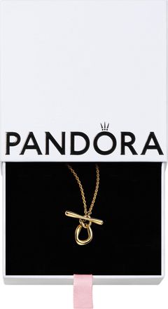 Pandora Essence Organisch Geformte Kreise Halskette mit T-Verschluss aus Sterling Silber mit vergoldeter Metalllegierung, Größe 50cm, 363255C00-50