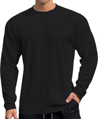 Generic T-shirt &agrave; manches longues pour homme - Style d&eacute;contract&eacute; - Solide - Col rond - L&eacute;ger et respirant - Pour printemps et automne - Confortable, Noir, 3XL
