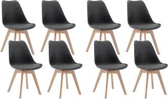 Woltu Esszimmerstühle 8er Set, Skandinavische Küchenstühle Retro Design, Sitzfläche aus Kunstleder, mit Massivholz Beinen, bis 150 kg belastbar, Grau