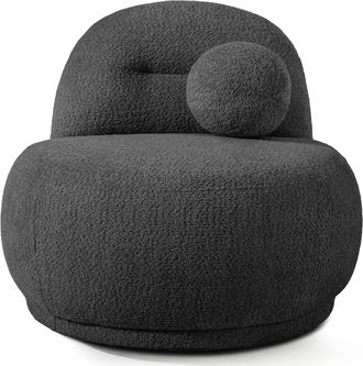 Konsimo Sofa Malve Bequeme 3-Sitzer Couch in Boucl&eacute;-Stoff, Japandi-Stil 2 Dekokissen in Kugelform, Chenille-Stoff, Weiche Sitzfl&auml;che (anthrazit, Sessel 83x74x