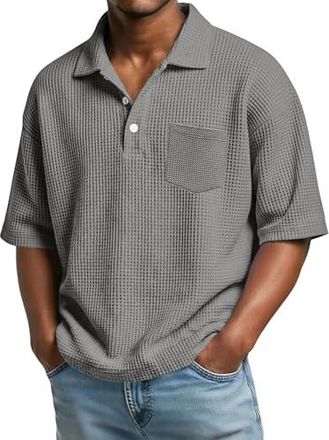 Generic Polo gaufr&eacute; pour homme, couleur unie, polos de golf avec poche sur la poitrine, polo de sport uni, t-shirt de sport &agrave; manches courtes, t-shirt basique