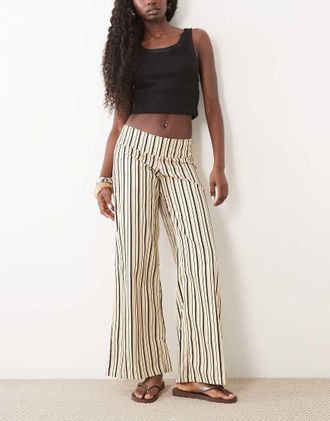 Motel Rysele pantalon large &agrave; rayures beige-Multi