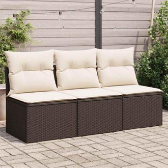 vidaXL Gartensofa mit Kissen 3-Sitzer Braun Poly Rattan - Vidaxl