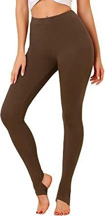 Allegra K Leggings pour Femmes, Couleur Unie, Taille élastique, étriers, Pantalons Brun XXL