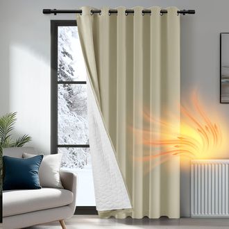 Deconovo Thermovorhang Kälteschutz, Gardinen mit Ösen gegen Kälte, Wärmeisolierend Vorhang Verdunkelung Wohnzimmer, 245x200cm(HöhexBreite), Beige, 1 Stück