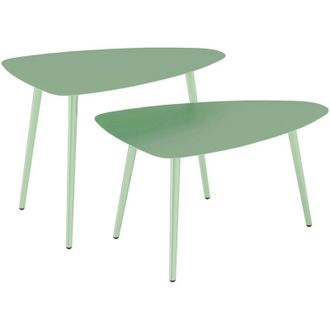 OUTSUNNY Lot de 2 tables basses gigognes - Acier bleu clair - Dimensions 65x45x45cm et 65x45x35cm - Patins ajustables pour stabilit&eacute; sur sols