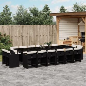 vidaXL Vidaxl - Ensemble table et chaises de jardin 17 pcs - R&eacute;sine tress&eacute;e noire - Coussins &eacute;pais amovibles - Dossier rabattable pour rangement compact