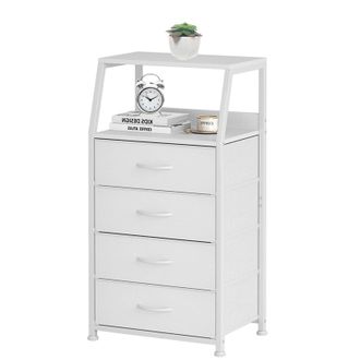 Generic Weiße vertikale Kommode für Schlafzimmer, Stoffaufbewahrung mit Schubladen, Kinderzimmerorganisator, robuster Stahlrahmen und Holz Top Nachttisch weiß