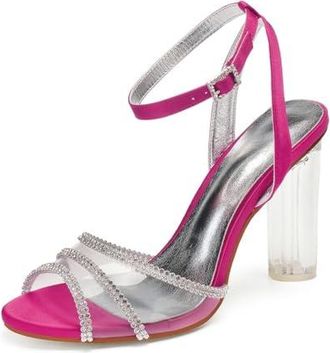 Generic Chaussures Mariage Femmes Chunky Heels Ouvert Bout Sandales Mari&eacute;e Et&eacute; Talon Mariage Soir&eacute;e Chaussures Femmes10.5Cm,Rose Red,37 EU