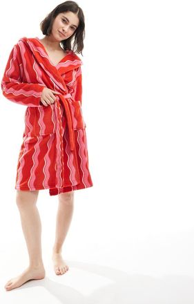 Urban Threads Weihnachten - Bademantel aus Fleece mit Wellenstreifen in Rot