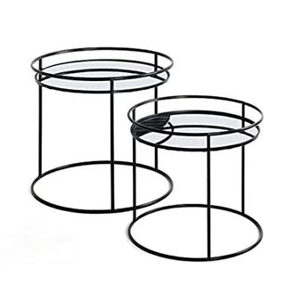 Haku Möbel Beistelltisch 2er Set schwarz, Metall, Spiegel - Maße: H 40/48 x Ø 44/52 cm, Style: Modern