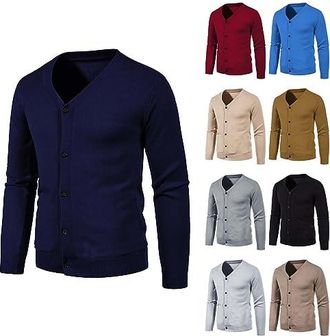 Generic Pull à col en V pour homme - Pull à manches longues boutonné sur le devant - Pull décontracté - Cardigan dhiver chaud - Coupe ajustée - Tricot doux - 
