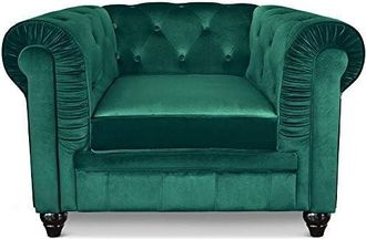 Menzzo Grand Fauteuil Chesterfield - Sessel mit Samtbezug Gr&uuml;n