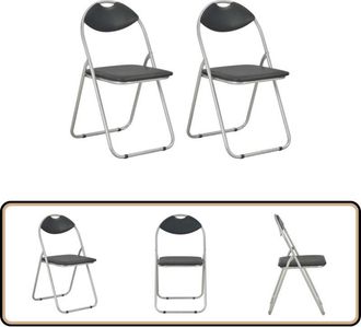vidaXL Vidaxl - Klappbare Esszimmerst&uuml;hle 2 Stk. Schwarz Kunstleder - Esszimmerst&uuml;hle - Klappst&uuml;hle - K&uuml;chenst&uuml;hle - G&auml;stest&uuml;hle - Schwarze St&uuml;hle