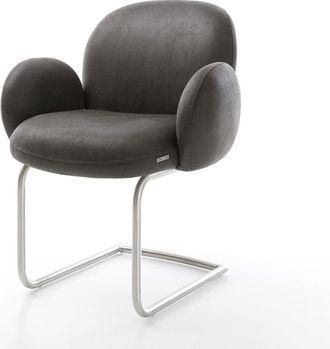 DELIFE Freischwinger Nube-Flex mit Armlehnen Mikrofaser Anthrazit Vintage Freischwinger rund Edelstahl Taschenfederkern, Esszimmerstühle