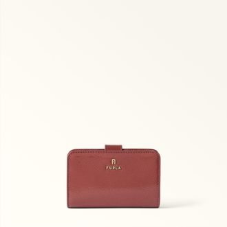 Furla Camelia Kompaktes Portemonnaie M Marsala Rot Lackiertes Strukturiertes Ares Leder Damen