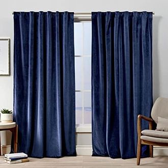 Exclusive Home Curtains Samt-Vorhang, schwer, lichtfilternd, versteckte Schlaufen, 132,1 x 243,8 cm, Marineblau
