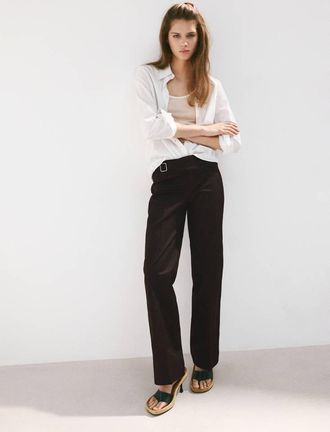 Mango Pantalon droit avec ceinture chocolat - Femme - 32 - MANGO