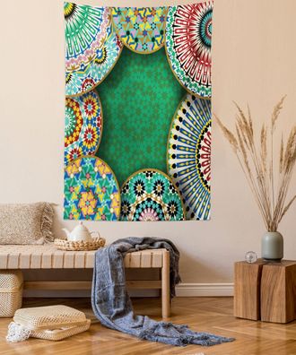 Abakuhaus Retro Wandteppich, Oriental Hippie-Motiv aus Weiches Mikrofaser Stoff Waschbar ohne Verblassen Digitaldruck, 110 x 150 cm,Rot Gr&uuml;n