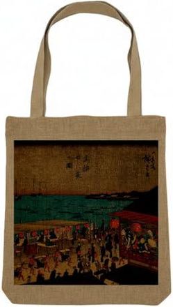 Fabulous Sac Shopping Tote Bag Aspect Lin - Estampe Japonaise 15 le Port Art D&eacute;licat Original Vintage - Sac de Courses Toile Epaisse 360g Beige Naturel Cabas P