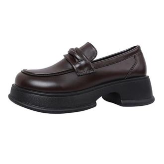 Generic Mocassins Femme Plateforme Chunky Bout Rond Chaussures De Marche &agrave; Talon &Eacute;pais Chaussures Mocassins Loafers en Cuir PU R&eacute;tro L&eacute;g&egrave;res Confortable Tenda