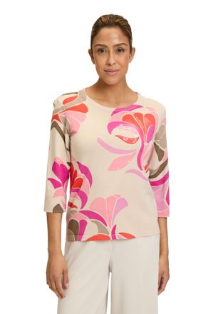 Betty Barclay Damen Feinstrickpullover mit Print 46, Nature/Red