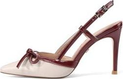 Queen Helena K4537 Escarpins &agrave; talons hauts &agrave; bout bicolore avec noeud, Beige rouge, 38 EU