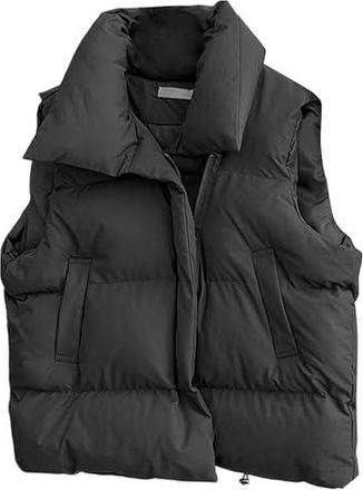 Generic Gilet &agrave; bulles pour femme d&eacute;contract&eacute; sans manches col montant avec cordon de serrage et ourlet, Noir, XL