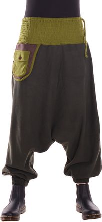 vishes Alternative Bekleidung - Warme Thermo Haremshose aus Fleece mit Tasche und weichem Jersey Bund Olive - tiefer Schritt