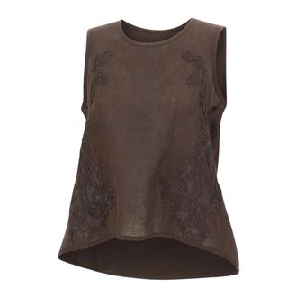 Maurizio Femme, Tops, Brun, Taille: 36 FR Blouse Brod&eacute;