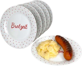 MamboCat 6-teiliges Brotzeit-Teller-Set Berta I Grill-Teller-Set für 6 Personen I Flache Frühstücks-Teller beidseitig glänzend lasiert in Weiß I Hochwertiges P