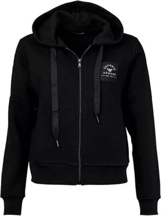 Emporio Armani Femme, Sweatshirts et sweats &agrave; capuche, Noir, Taille: 38 FR Iconic Terry Zip-through Sweat &agrave; capuche