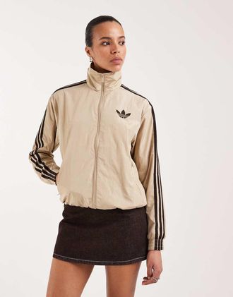 adidas Originals Firebird - Haut de surv&ecirc;tement ample en nylon - Kaki clair et marron-Vert