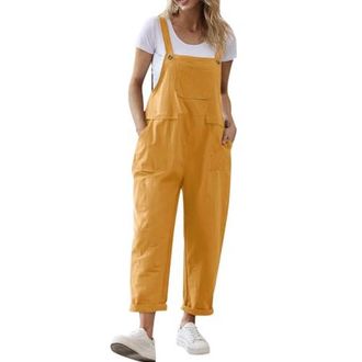 Generic Salopette ample d&eacute;contract&eacute;e pour femme - Combinaison ample et confortable - Plusieurs poches - Combinaison sans manches - Salopette pour femme, jaune