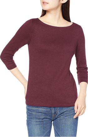 Amazon Essentials Womens 3/4 Sleeve Solid Boatneck T-Shirt Shirt, -Burgundy, XXL