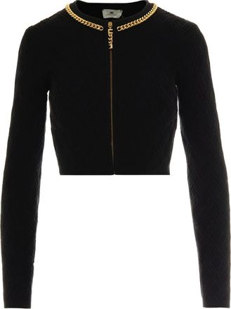 Elisabetta Franchi Femme, Sweatshirts et sweats &agrave; capuche, Noir, Taille: 42 FR Gilet en maille avec losanges et d&eacute;tails de bijoux