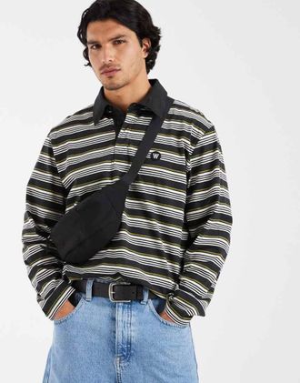 Wood Wood Double A By Wood Wood - Landon - Lang&auml;rmliges Polohemd aus 100% Baumwolle in gestreiftem Schwarz