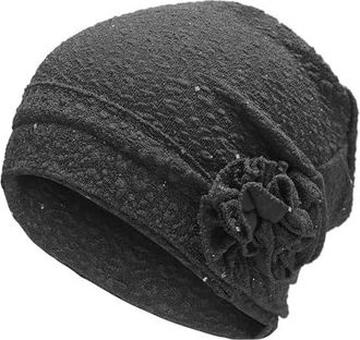 ZLYC Bonnet Turban pour Femme avec Fleur Chimio Bandeau élastique, Gris foncé texturé, Taille Unique