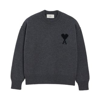 Ami Homme, Pulls, Gris, Taille: XL Pull Col Rond Gris avec Logo