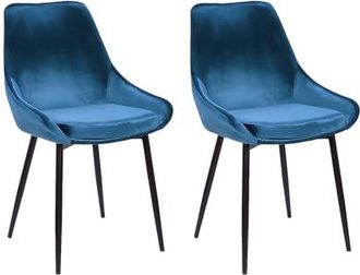 Vente-Unique Lot de 2 chaises - Velours et m&eacute;tal Noir - Bleu Nuit - MASURIE - Salle &agrave; Manger