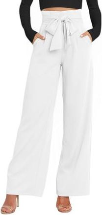 ORANDESIGNE Pantalon Femme Taille Haute Large Pantalon Fluide Été Pantalon Palazzo Chic Pantalon Large Jambe Taille Haute élastique Pantalons Casual Chic Couleur 