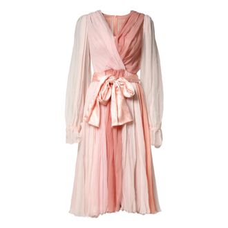 Dolce & Gabbana Seiden-T&uuml;llkleid mit langen &Auml;rmeln und V-Ausschnitt - - Dresses - Damen - Rosa - XS