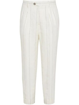 Brunello Cucinelli pantalon &agrave; rayures - Blanc