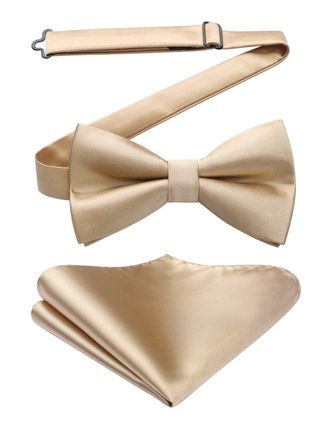 Hisdern Beige Fliege Herren Fliege mit Einstecktuch Set Vorgebundene Anzug f&uuml;r Smoking, Hochzeit, Weihnachten