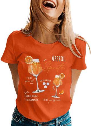 Generic Tshirt Damen Kost&uuml;m Aperol Spritz Shirt Aperollin Spritztour T-Shirt Rundhals Sommershirt Lustiges Cocktail Party-Events Tshirt Leicht Top Casual Blus