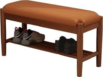 Generic Schuhregal für Den Eingangsbereich Hochwertige Eingangsbank mit Rahmen Tragkraft Bis 220 Kg Schuhbank aus Bio-Lederbezug für Schlafzimmer, Wohnzimmer 