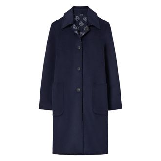 Tory Burch T Monogram Jacquard Wollmantel - - Coats - Damen - Blau - M