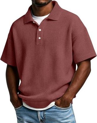 Generic Polo pour homme - Coupe muscl&eacute;e - Haut gaufr&eacute; - Uni - Manches courtes - Couleur unie - Polo de golf - T-shirt basique confortable et respirant - V&ecirc;tem